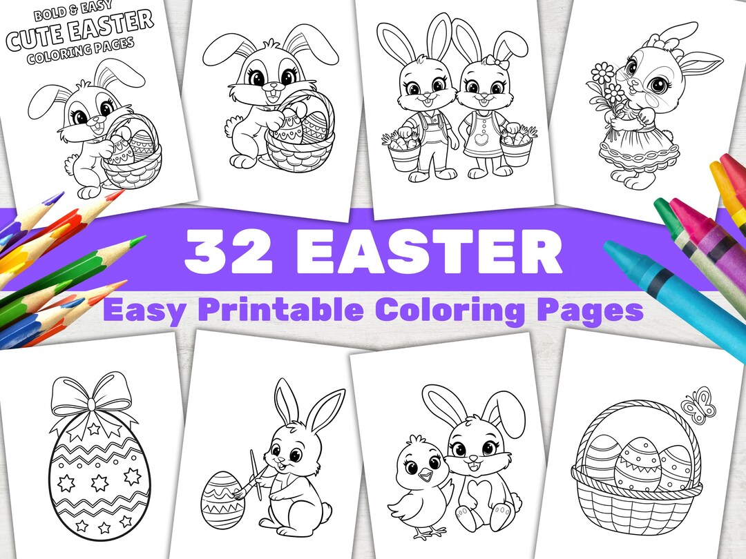 32 Easy Easter Coloring Pages for Kids, Simple Bold Bunny Egg Coloring ...