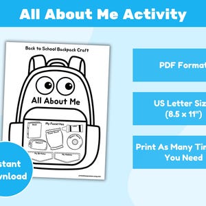 All About Me Backpack Activity: Back to School Printable (PDF Download ...