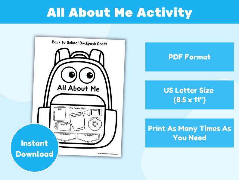All About Me Backpack Activity: Back to School Printable (PDF Download ...