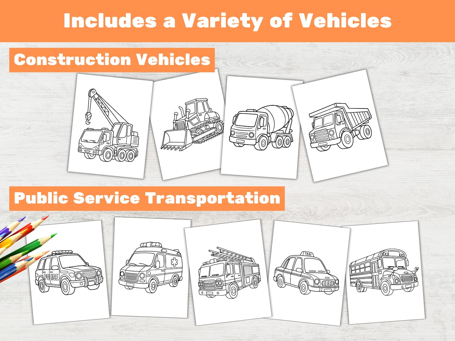 Vehicles Coloring Pages for Kids, Easy Construction Cars Transportation ...