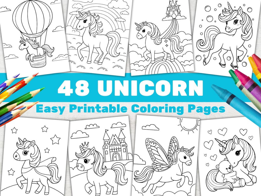 48 Easy Unicorn Coloring Pages Printable, Simple Bold Coloring Book for ...