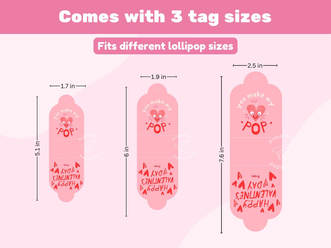 School Valentine Lollipop Tags for Kids Classroom Treat Holder Cards ...
