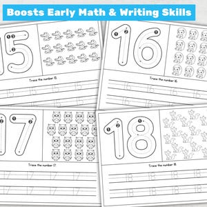 Number Tracing 0-20 Worksheets Printable, Toddler Preschool ...