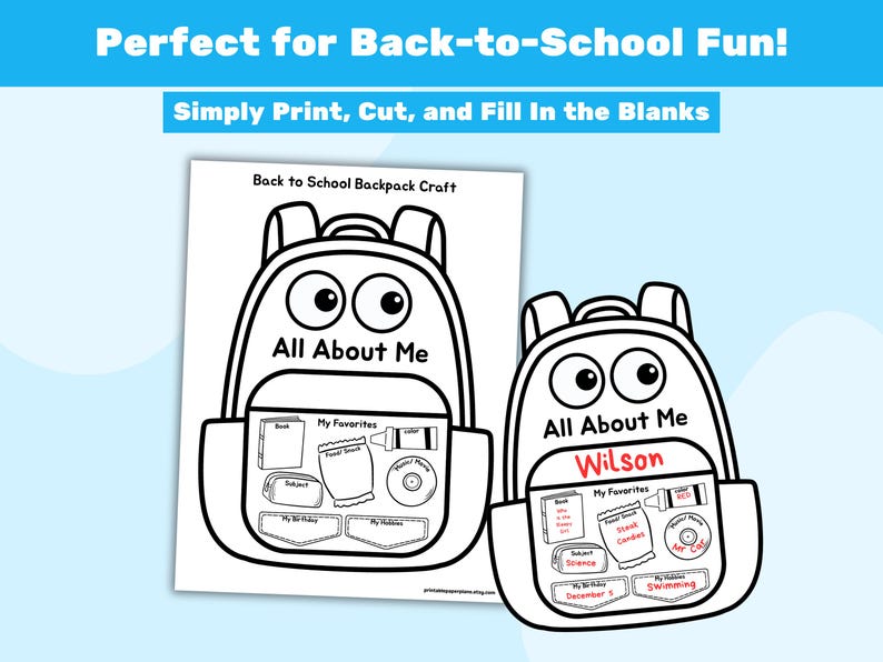 All About Me Backpack Activity: Back to School Printable (PDF Download ...
