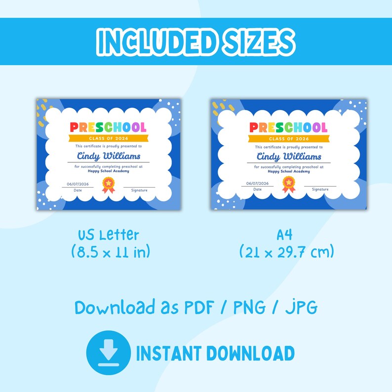 Preschool Graduation Certificate Template: Class of 2025, Editable ...