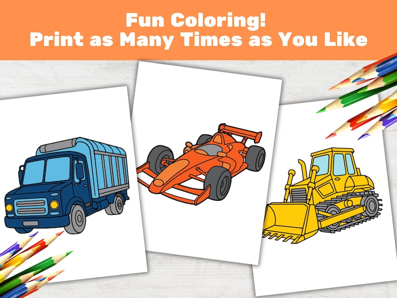Vehicles Coloring Pages for Kids, Easy Construction Cars Transportation ...
