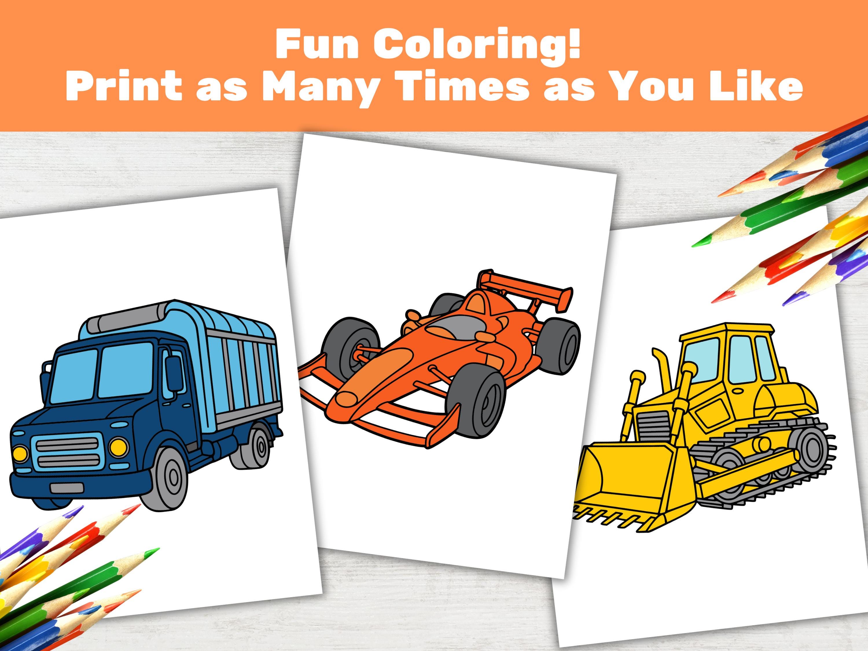 Vehicles Coloring Pages for Kids, Easy Construction Cars Transportation ...