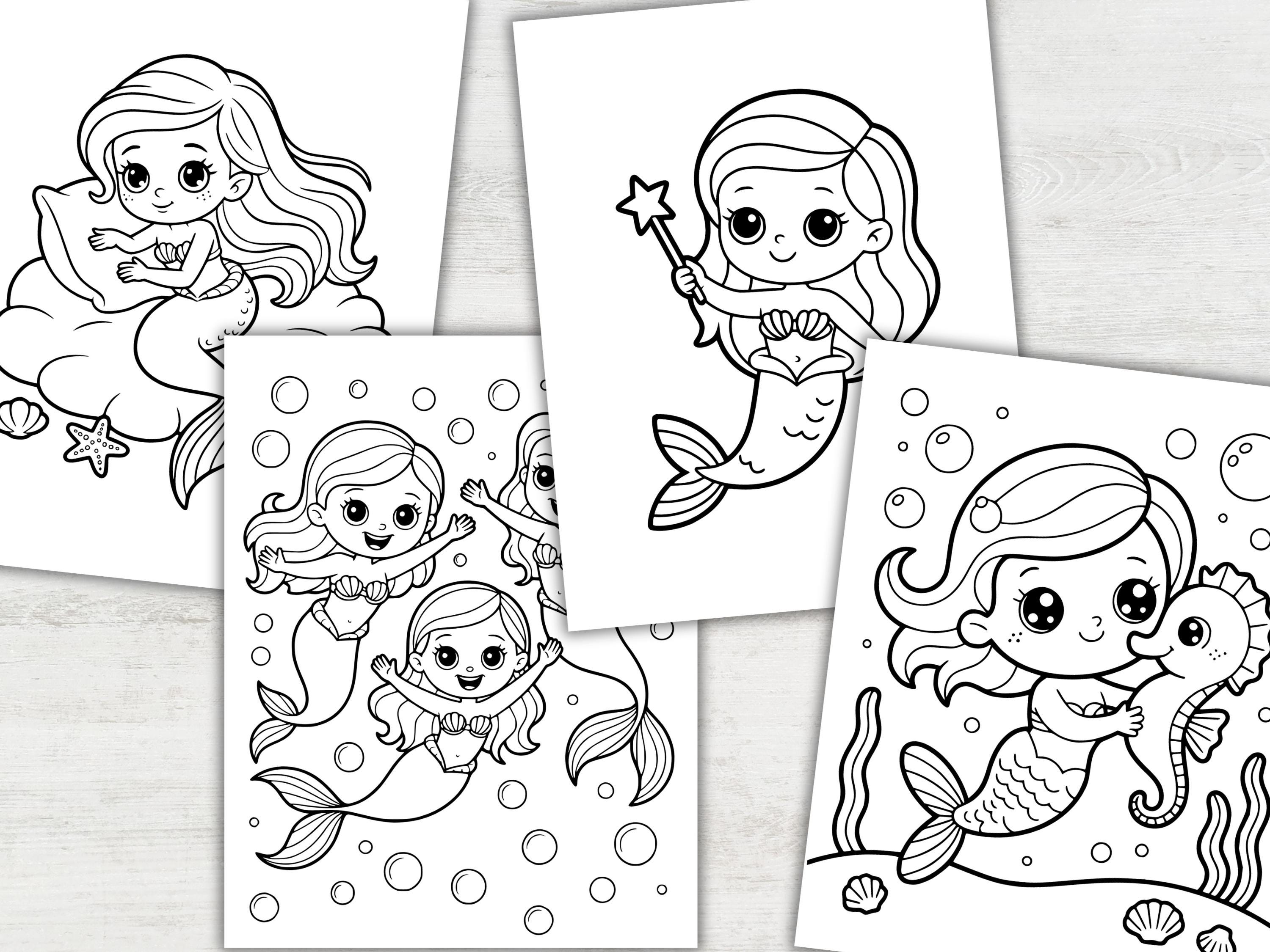 50 Mermaid Coloring Pages: Fantasy Ocean Coloring Book (PDF+PNG) - Etsy