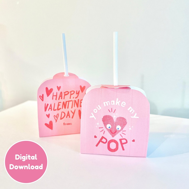 School Valentine Lollipop Tags for Kids Classroom Treat Holder Cards ...