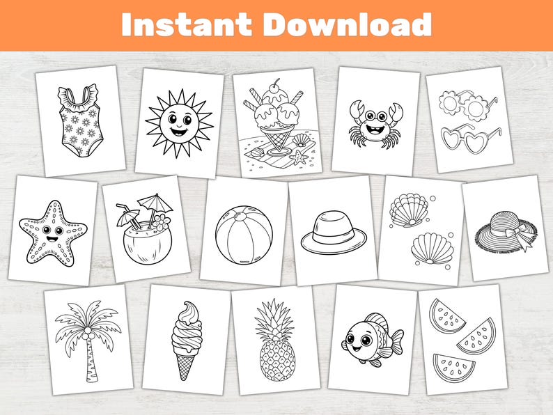 Easy Summer Coloring Pages for Kids, Simple Bold Coloring Activity Book ...
