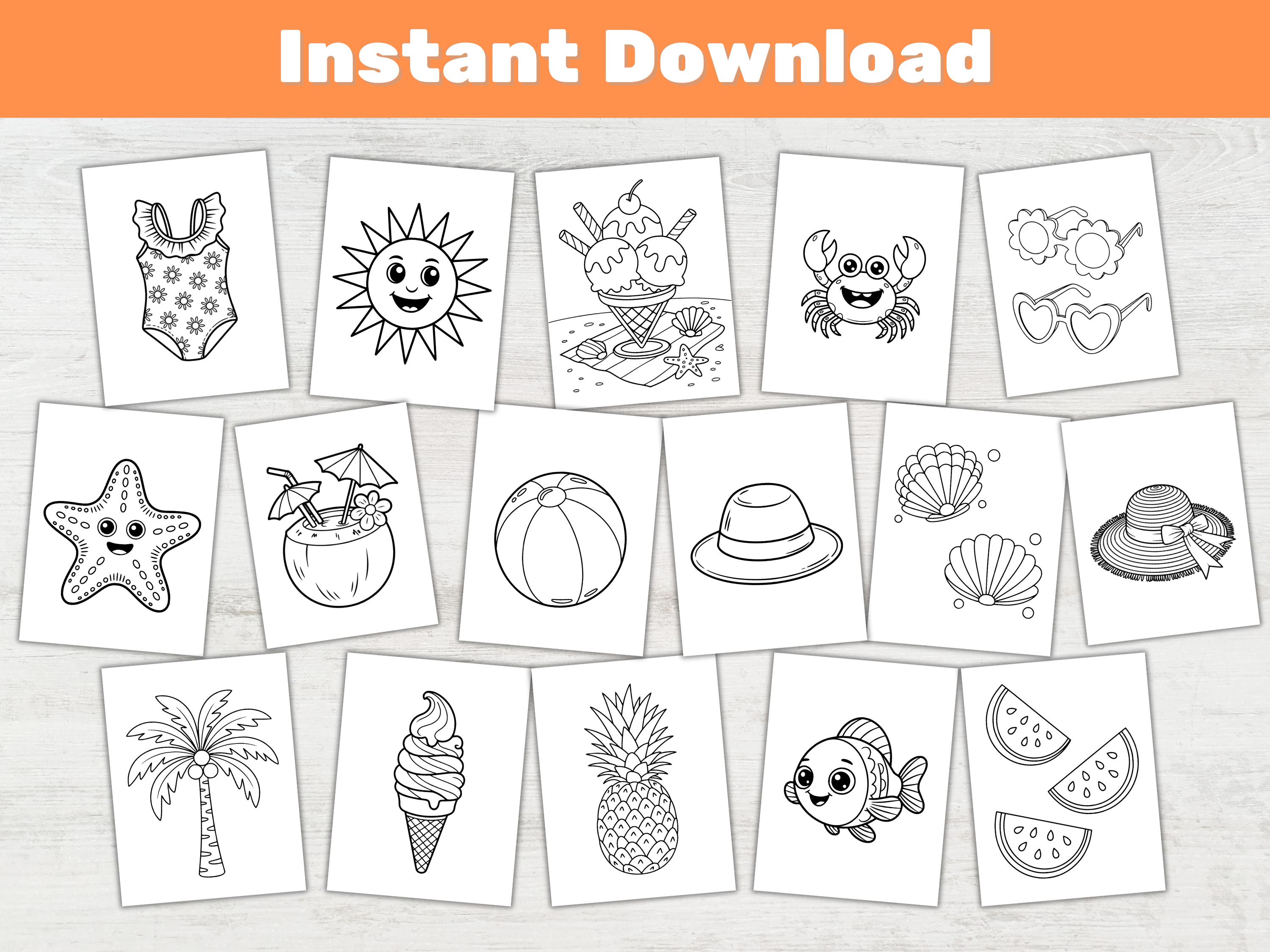 Easy Summer Coloring Pages for Kids, Simple Bold Coloring Activity Book ...
