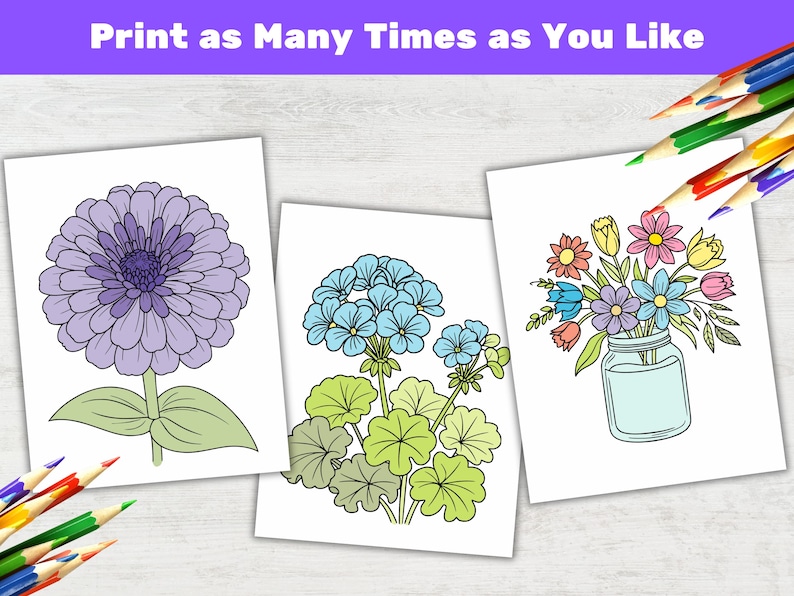 Relaxing Flower Coloring Book for Adults, Easy Floral Bouquet Botanical ...
