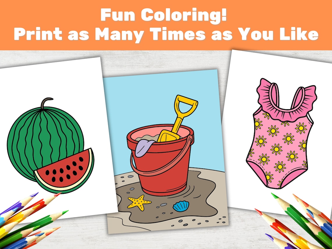 Easy Summer Coloring Pages for Kids, Simple Bold Coloring Activity Book ...