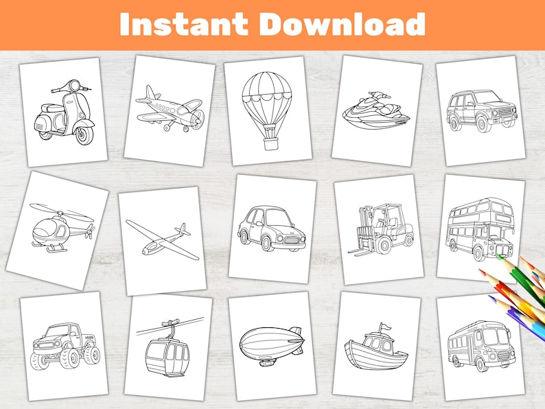 Vehicles Coloring Pages for Kids, Easy Construction Cars Transportation ...