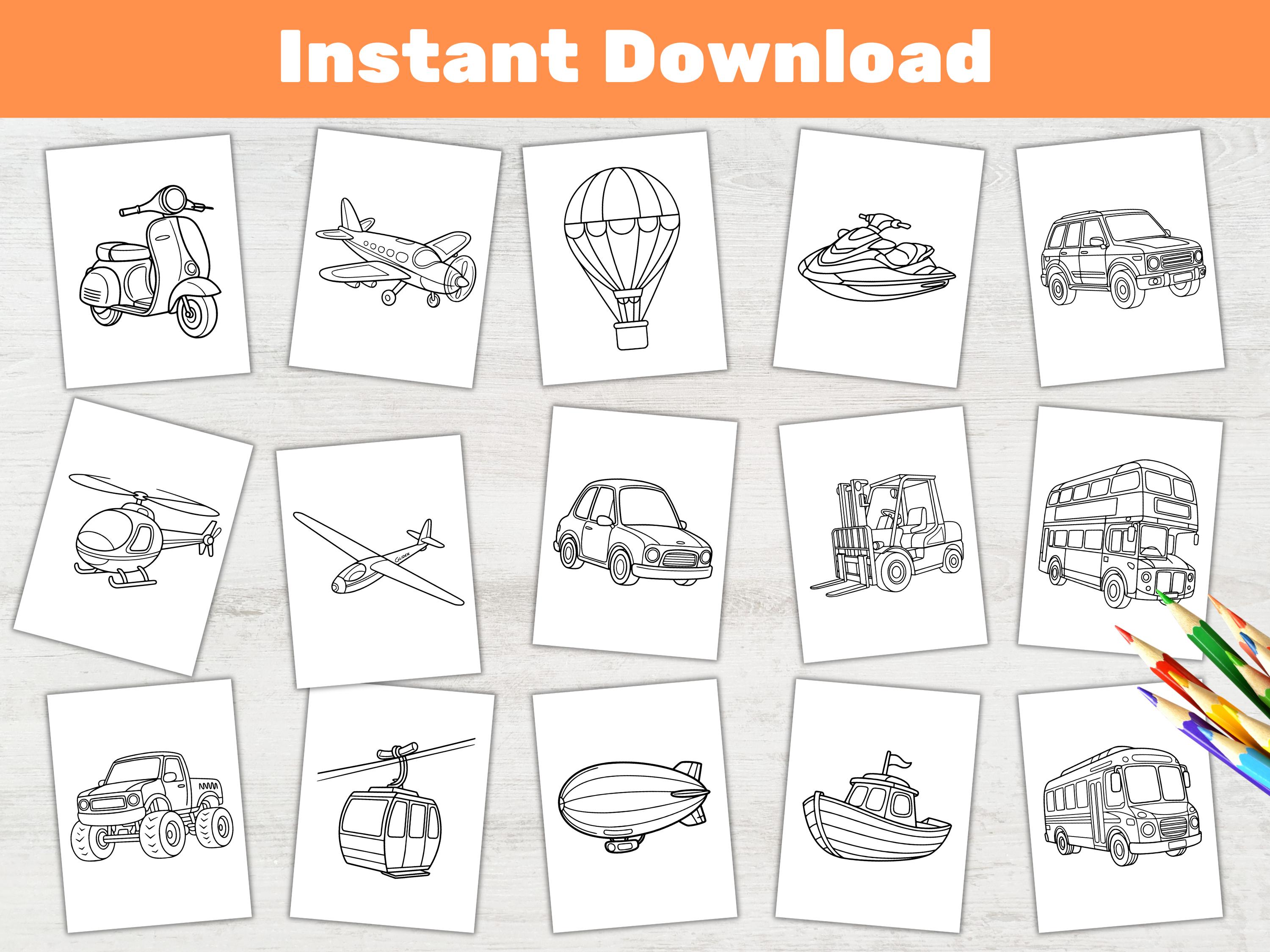Vehicles Coloring Pages for Kids, Easy Construction Cars Transportation ...