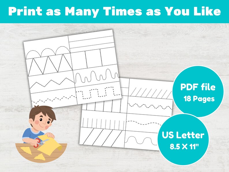 Preschool Cutting Scissor Skills Practice for Kids, Cutting Strips ...