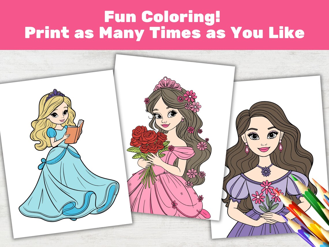 Princess Printable Coloring Pages, Simple Princess Coloring Book for ...