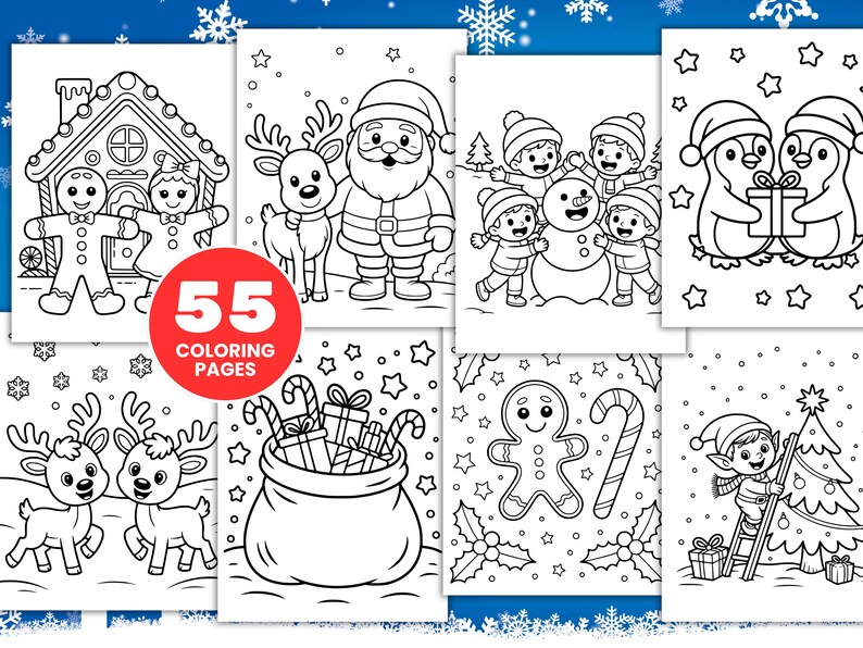 60 Kids Christmas Coloring Pages Bundle Holiday Colouring Book ...