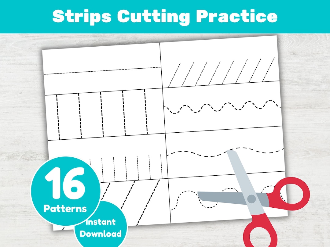 Preschool Cutting Scissor Skills Practice for Kids, Cutting Strips ...