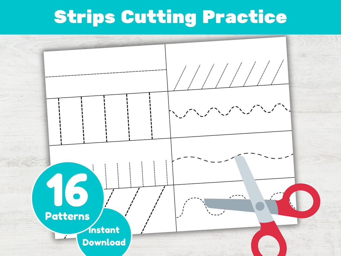 Preschool Cutting Scissor Skills Practice for Kids, Cutting Strips ...