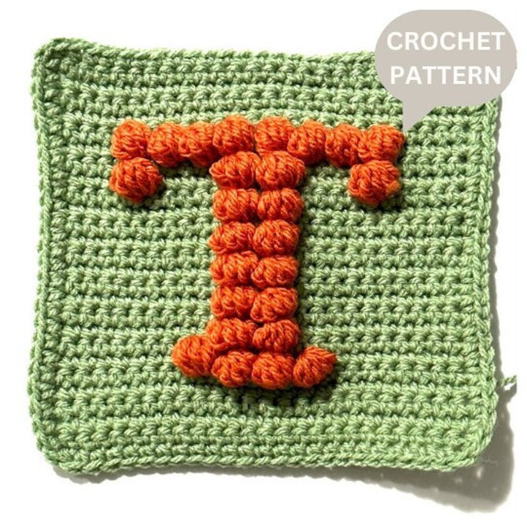 Bobble Popcorn Stitch Letter T Crochet Pattern for Baby Afghan Blanket ...