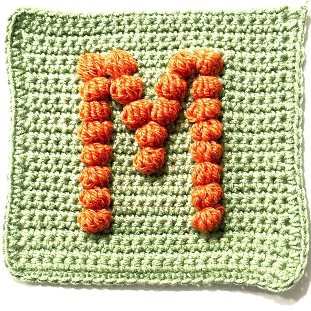Bobble Popcorn Stitch Letter M Crochet Pattern for Baby Afghan Blanket ...