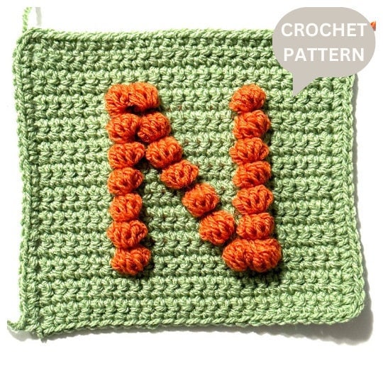 Bobble Popcorn Stitch Letter N Crochet Pattern for Baby Afghan Blanket ...
