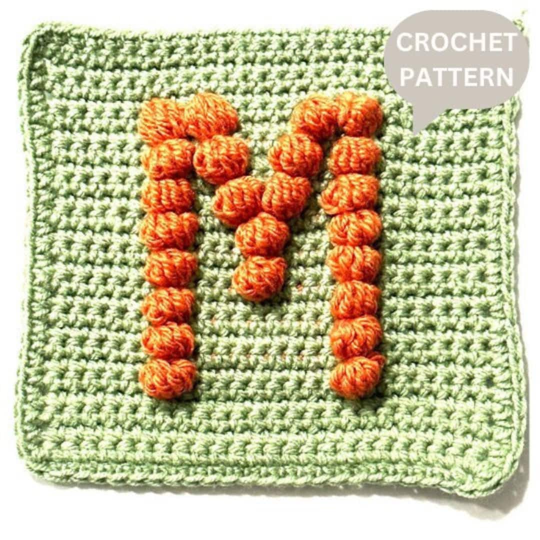 Bobble Popcorn Stitch Letter M Crochet Pattern for Baby Afghan Blanket ...