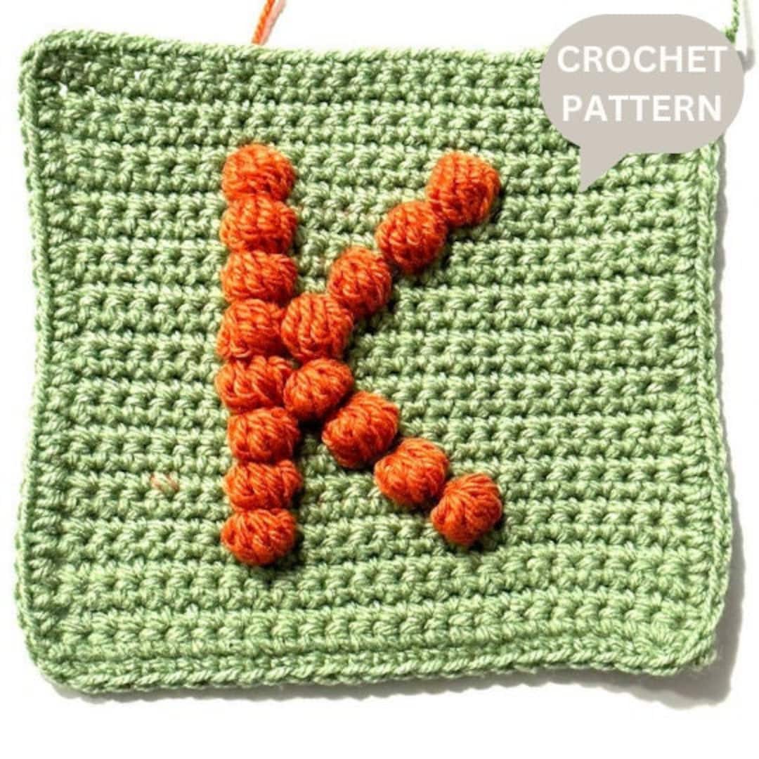 Bobble Popcorn Stitch Letter K Crochet Pattern for Baby Afghan Blanket ...