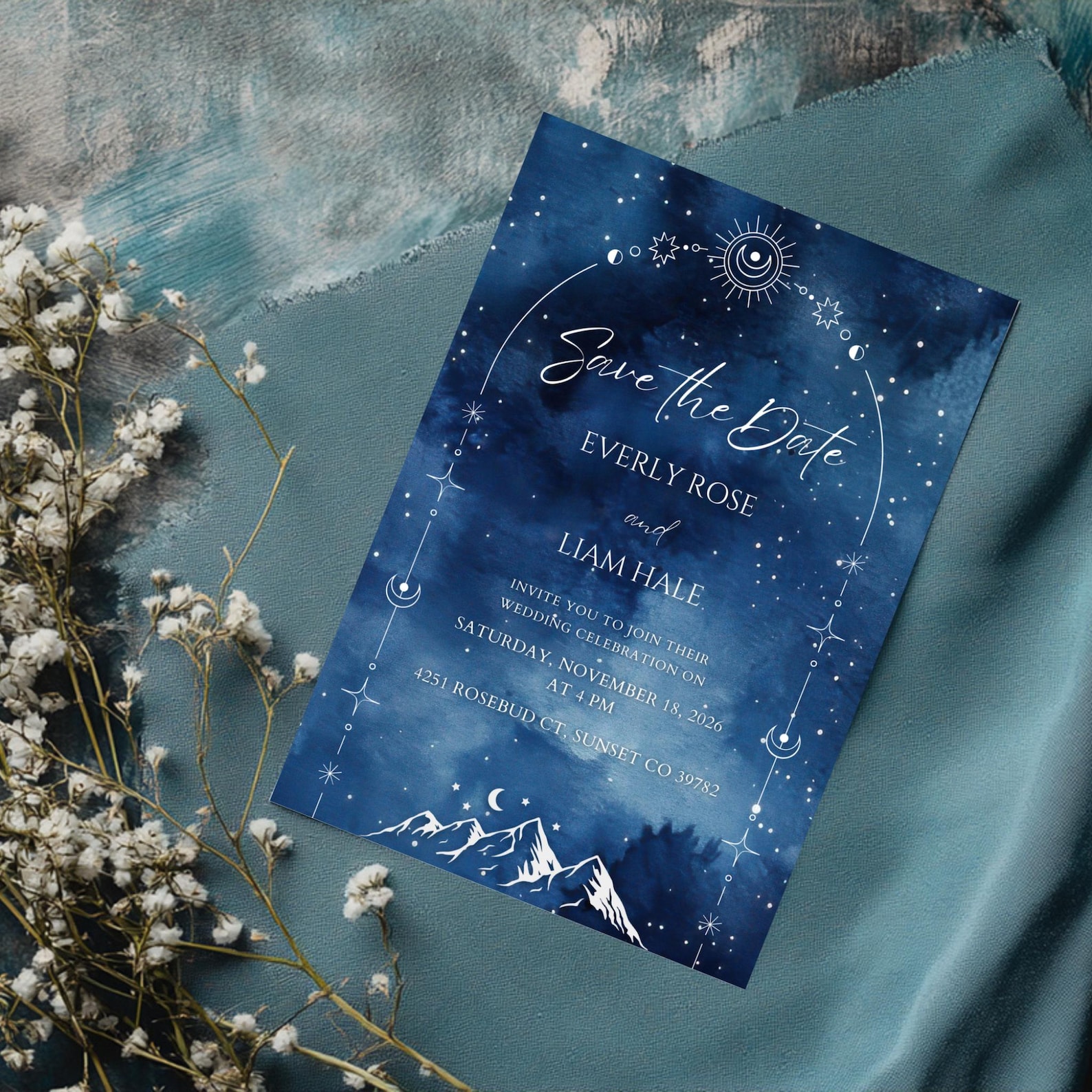 Celestial Wedding Invitation Template | Night Sky Save the Date ...