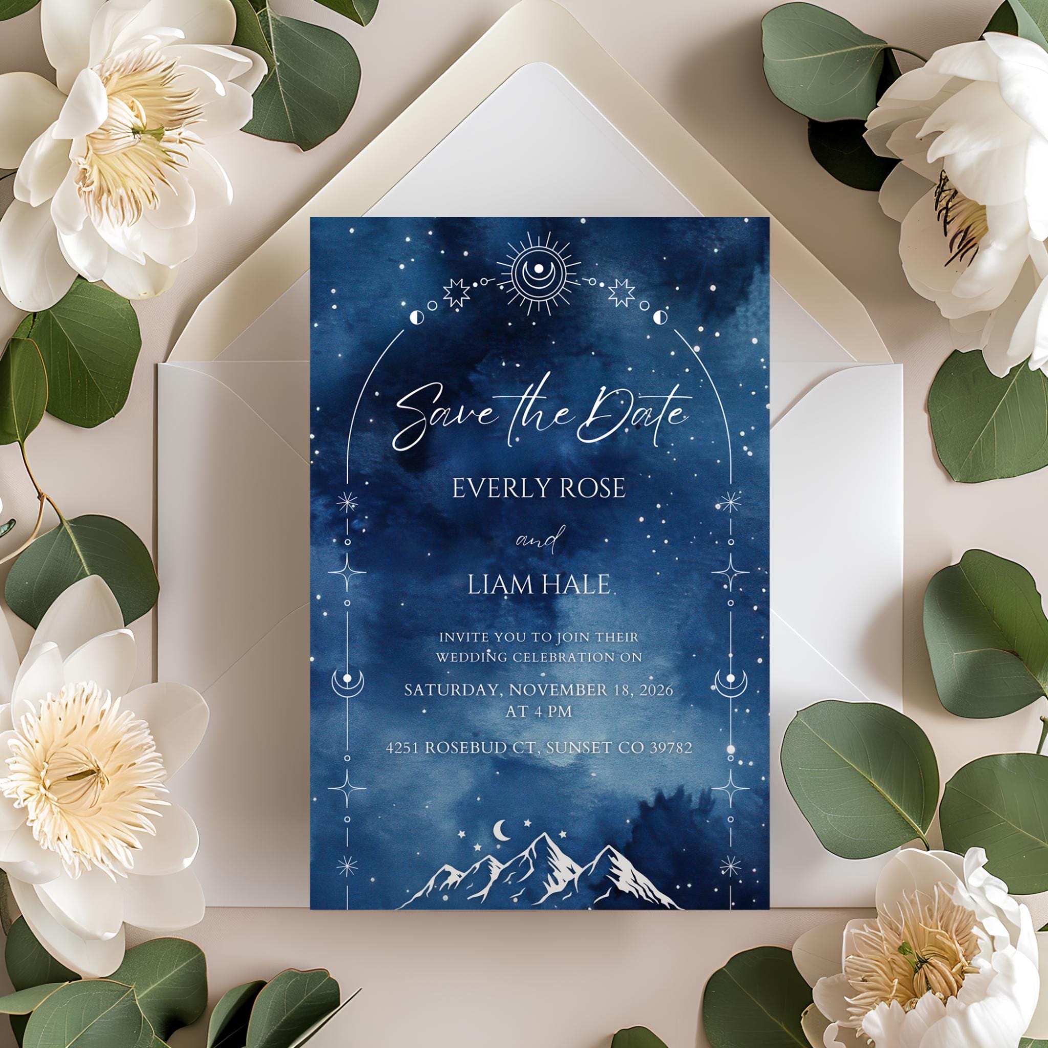 Celestial Wedding Invitation Template | Night Sky Save the Date ...
