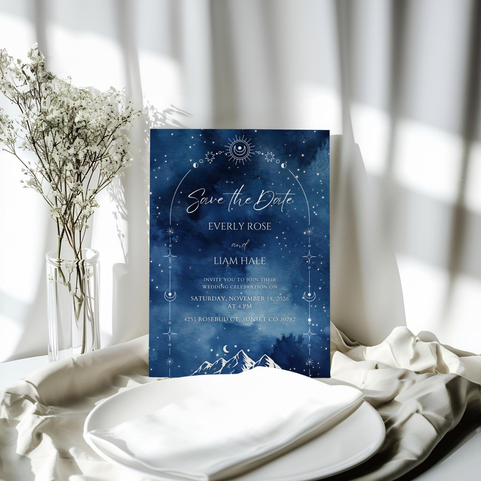 Celestial Wedding Invitation Template | Night Sky Save the Date ...