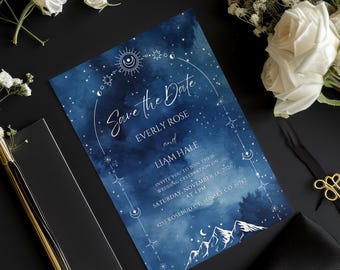 Fantasy-inspired Celestial Wedding Invite | Night Sky Save the Date | Romantic Fantasy Wedding ...
