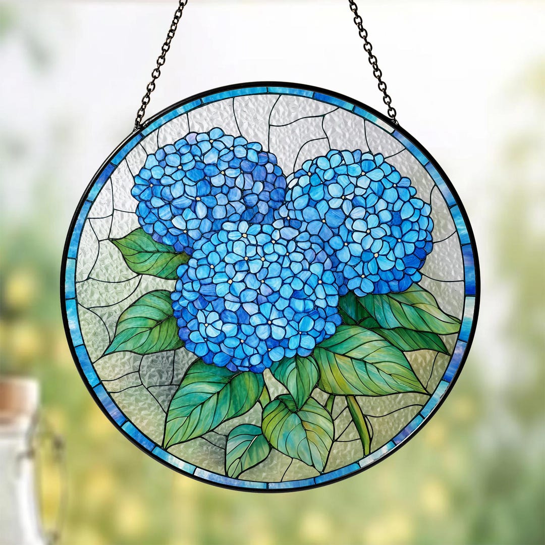 Blue Hydrangea Stained Glass Suncatcher: Floral Window Hanging - Etsy