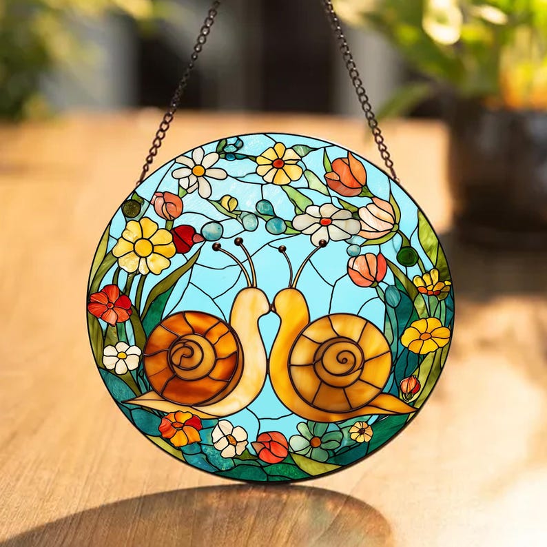 Snail Couple Stained Glass Suncatcher, Garden Decor, Gift for Gardener ...