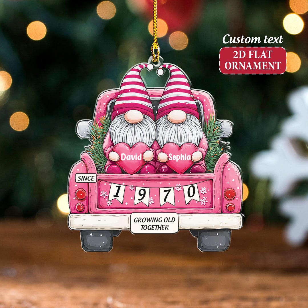 Custom Gnome Couple 2D Flat Ornament, Personalized Gnome Couple Acrylic ...