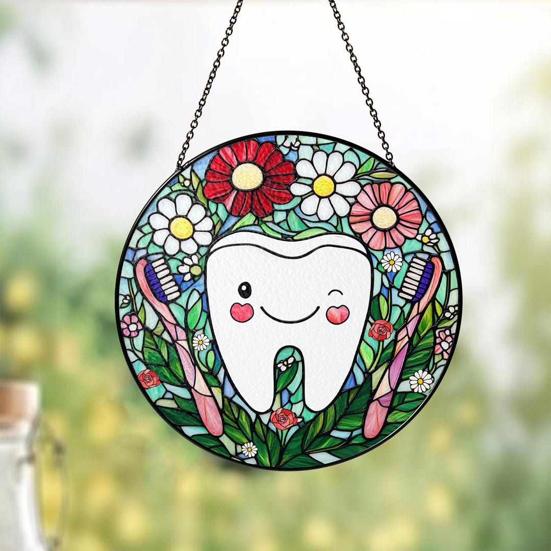 Stained Glass Tooth Suncatcher: Dentist Office Decor, Dental Hygienist ...
