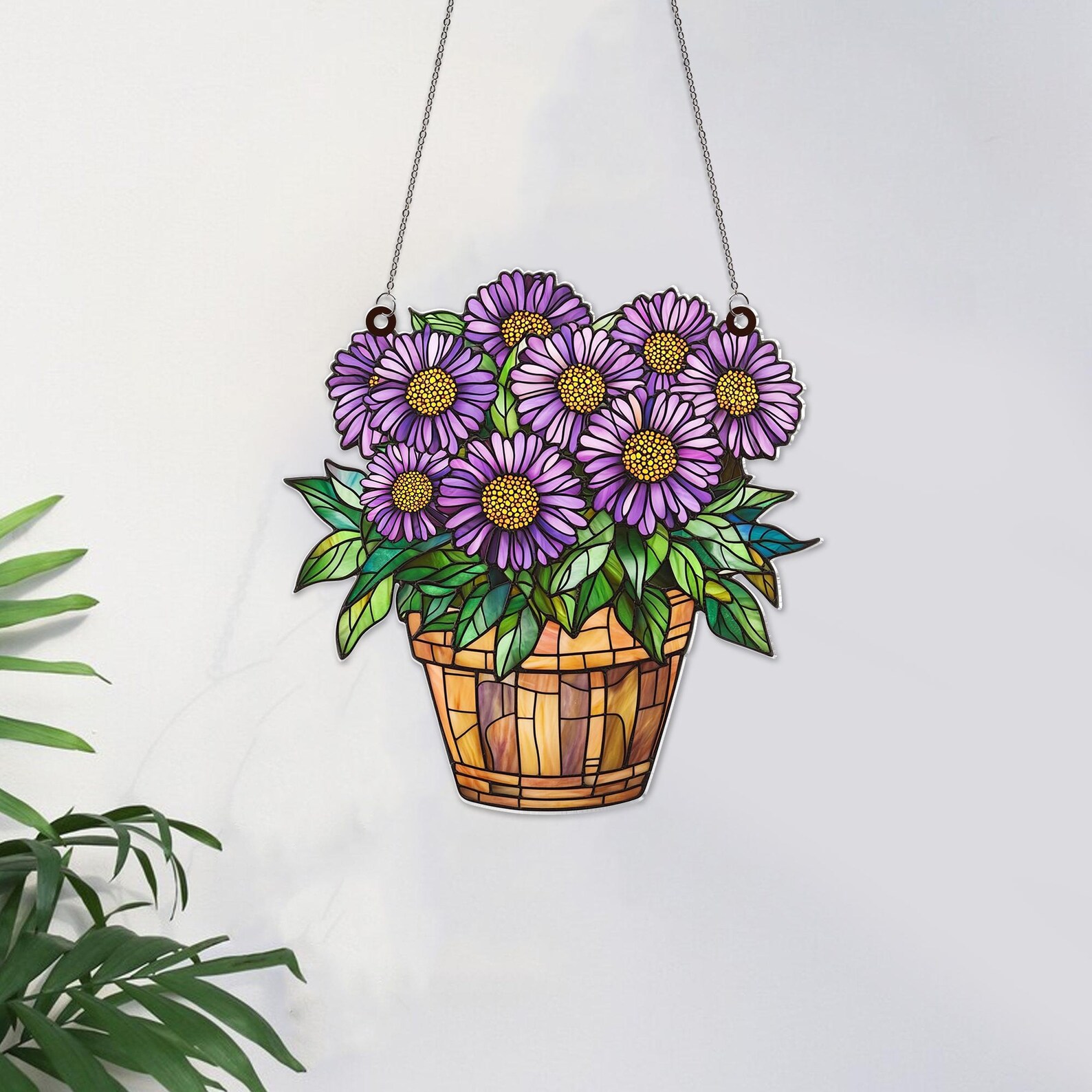 September Birth Flower Aster Suncatcher, Acrylic Stained Glass Effect ...