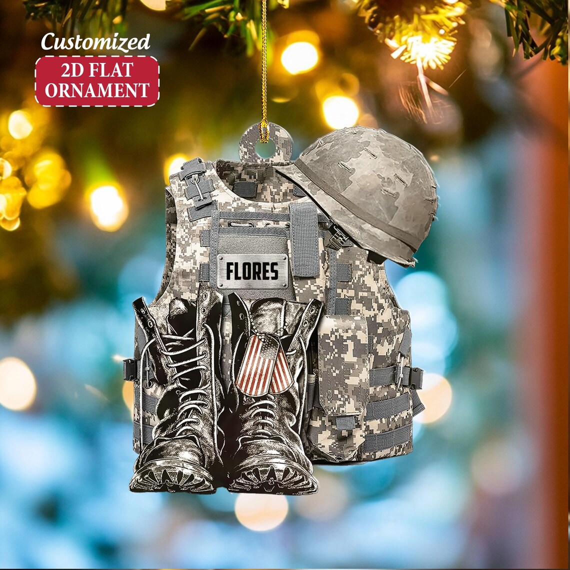 Personalized Military Uniform Acrylic Ornament, Boot and Hat American ...