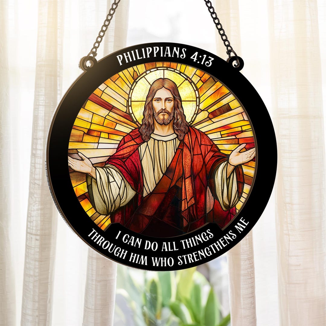 Jesus Acrylic Wooden Suncatcher, Religious Christian Window Hanging ...