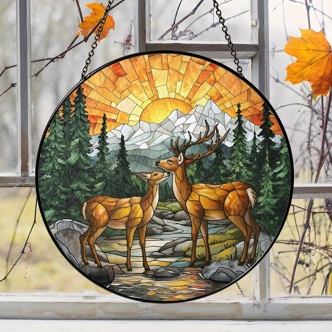 Forest Deer Stained Glass Suncatcher, Deer Hunting Lover Gift, Nature ...