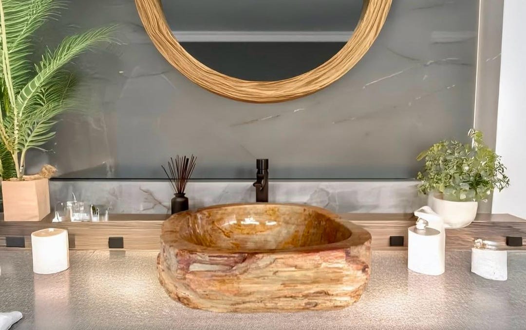 Petrified Wood Vessel Sink – Fossil Stone Basin | Brown - Etsy