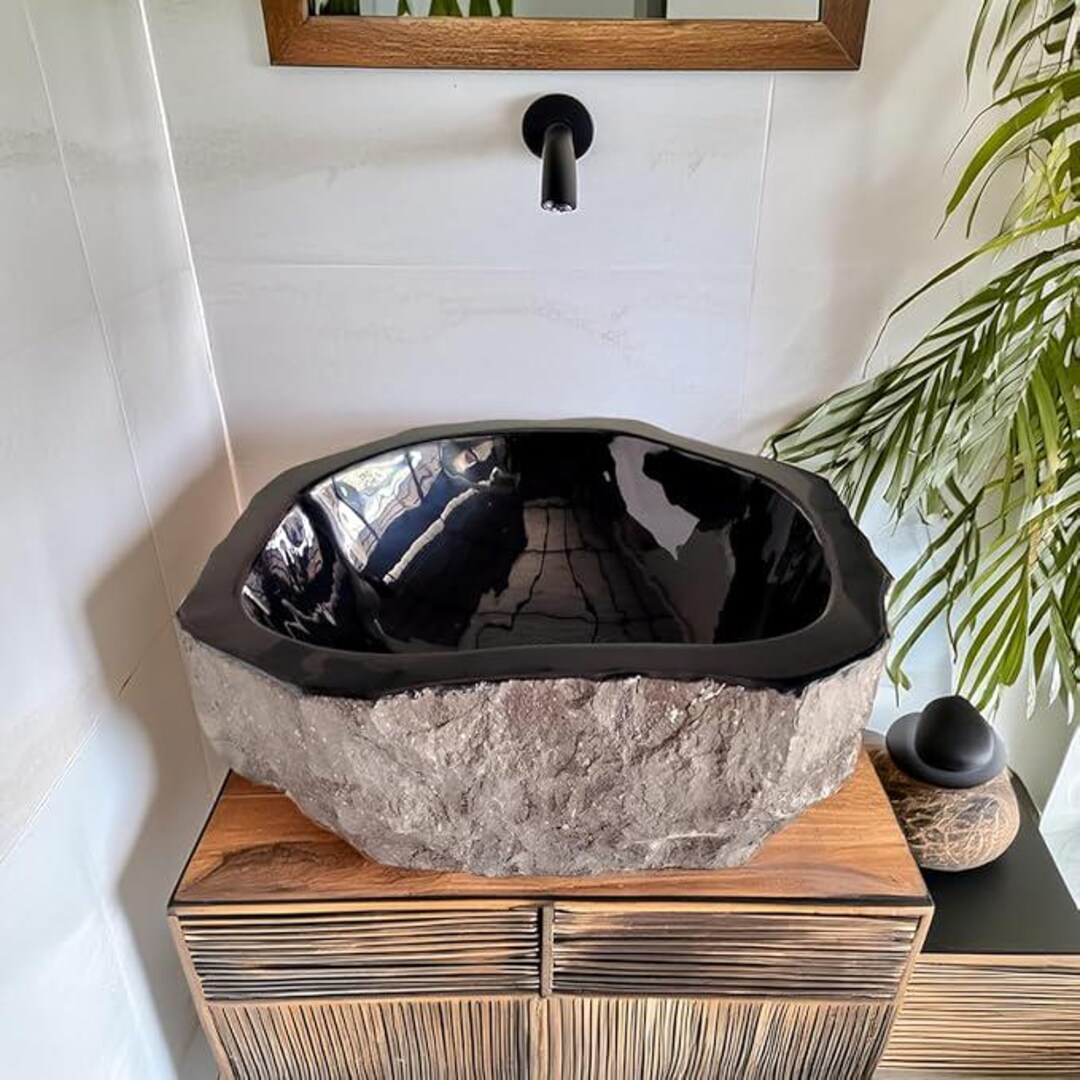 Marble Vessel Sink – Natural Stone Bathroom Basin | Black - Etsy