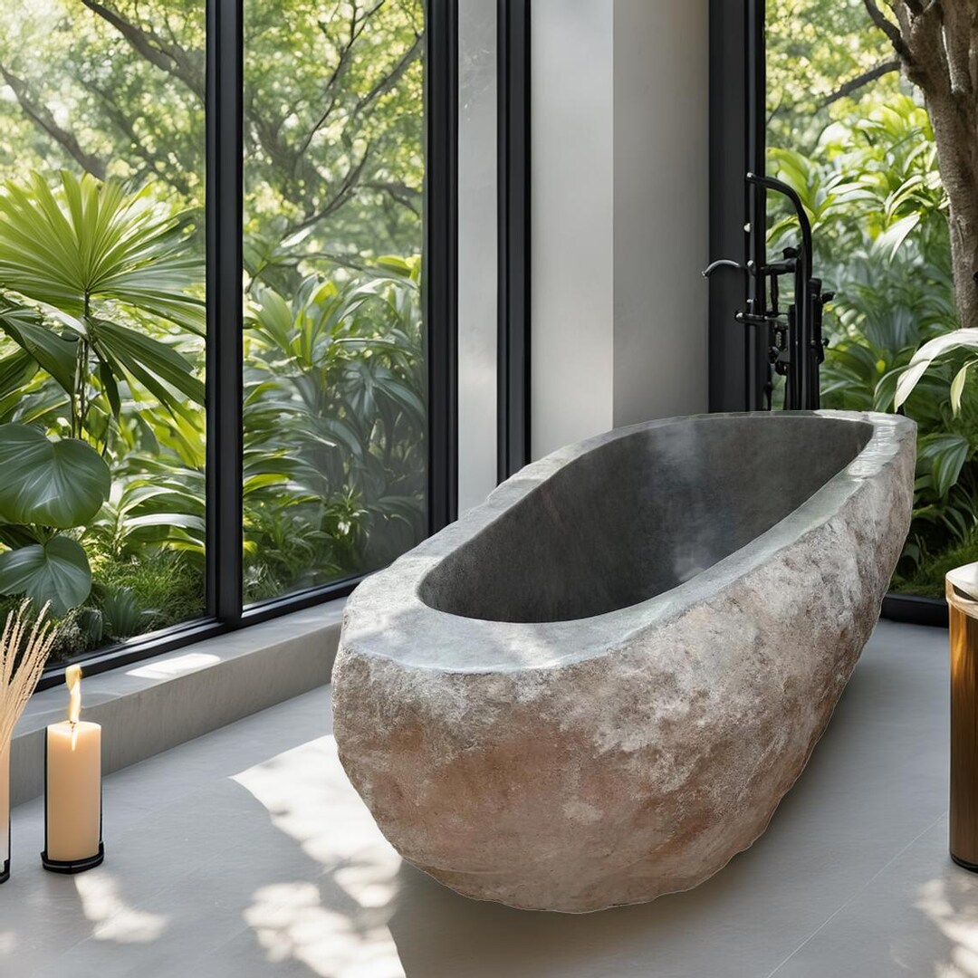 Natural River Stone Bathtub – Hand-carved Luxury Soaking Tub | 67-71 In ...