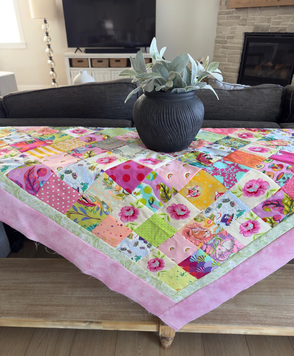 Tula Pink Unfinished Quilt Top With Backing Fabric for Lap, Toddler, or ...