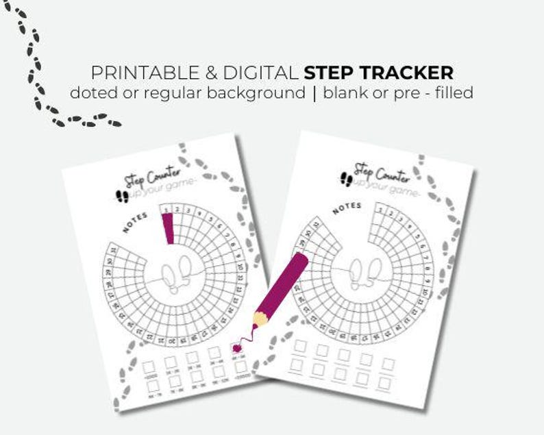 Step Tracker Monthly Printable Step Counter Digital Pedometer Walk ...