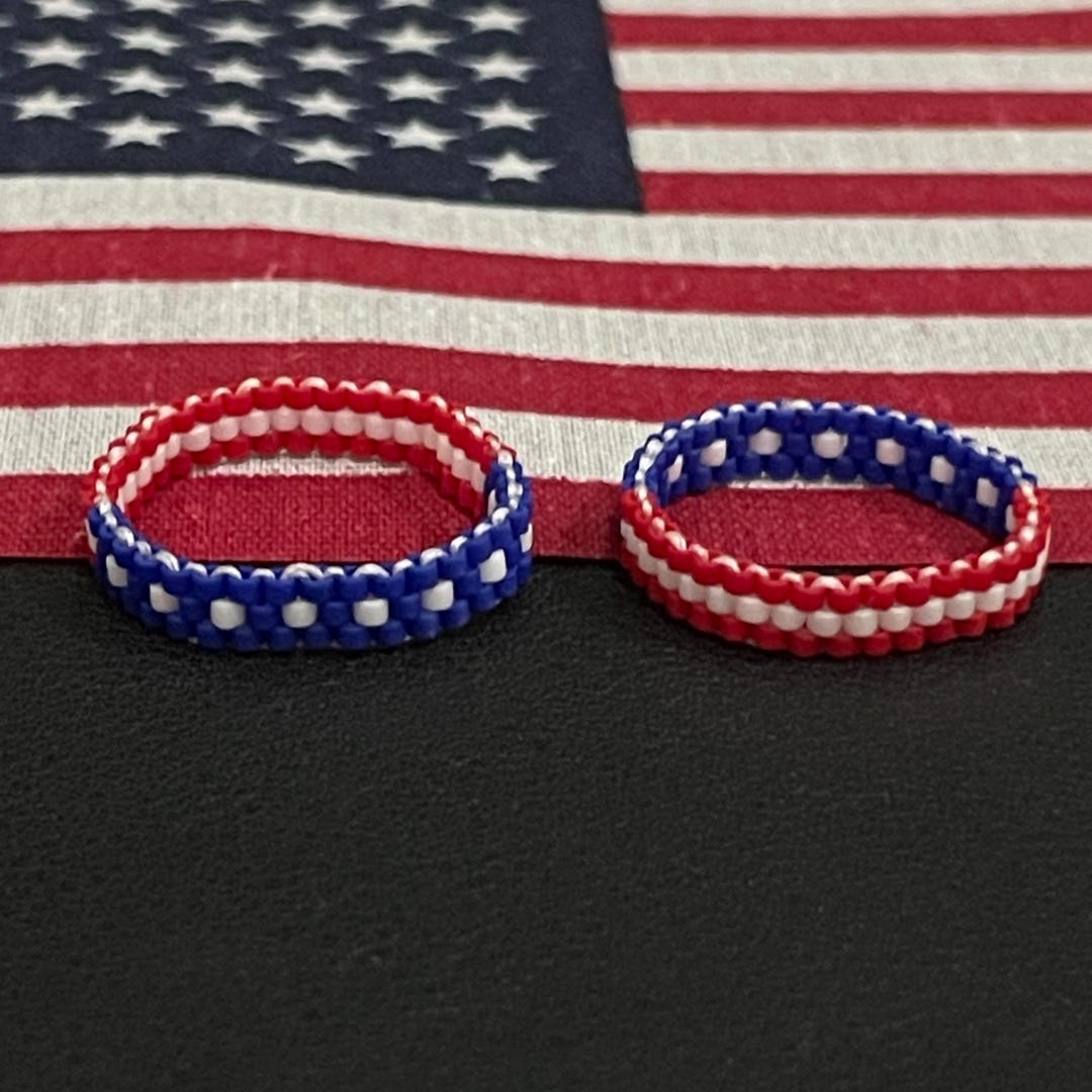 USA Flag Ring: Beaded Handmade American Patriotic Jewelry - Etsy