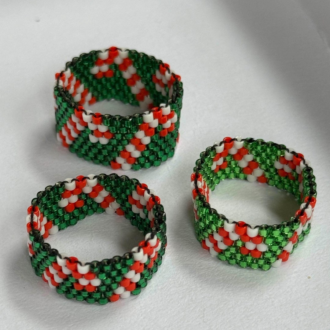 Christmas Ring Candy Cane Beaded Jewelry for the Holidays - Etsy