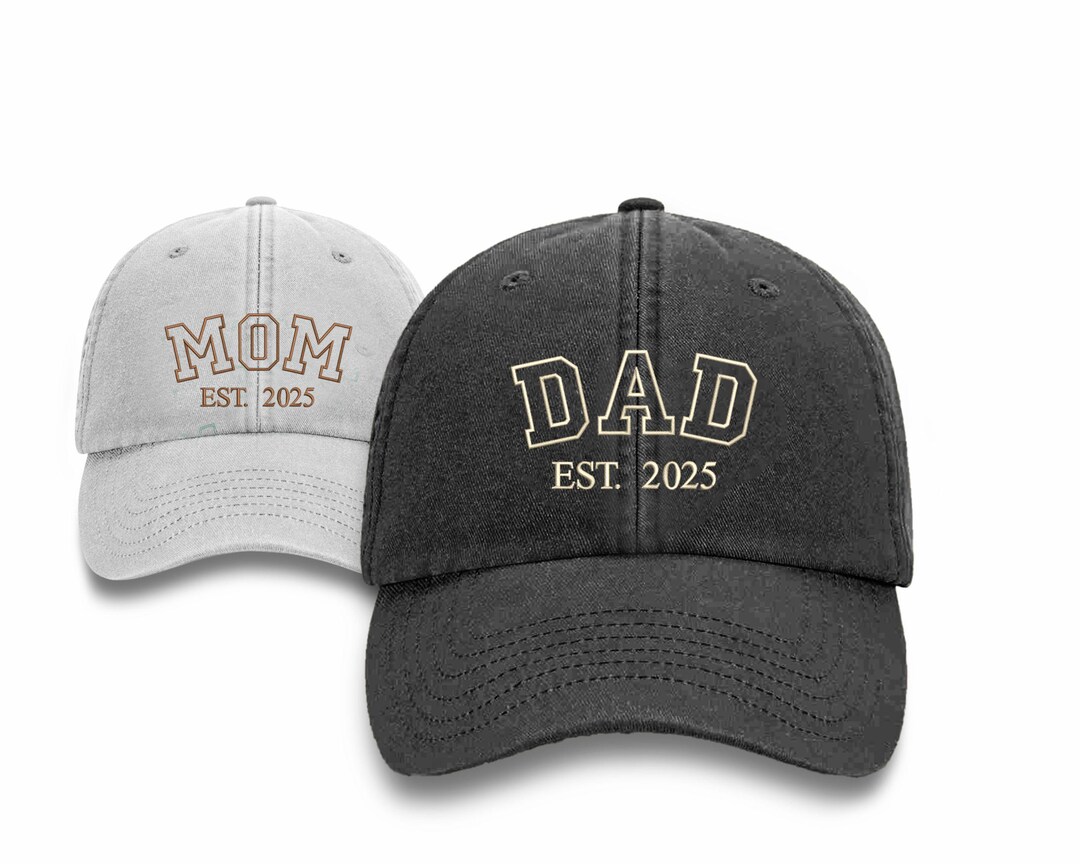 Mom and Dad Matching Hats, Dad Est 2025 Hat, Custom Embroidered Family ...
