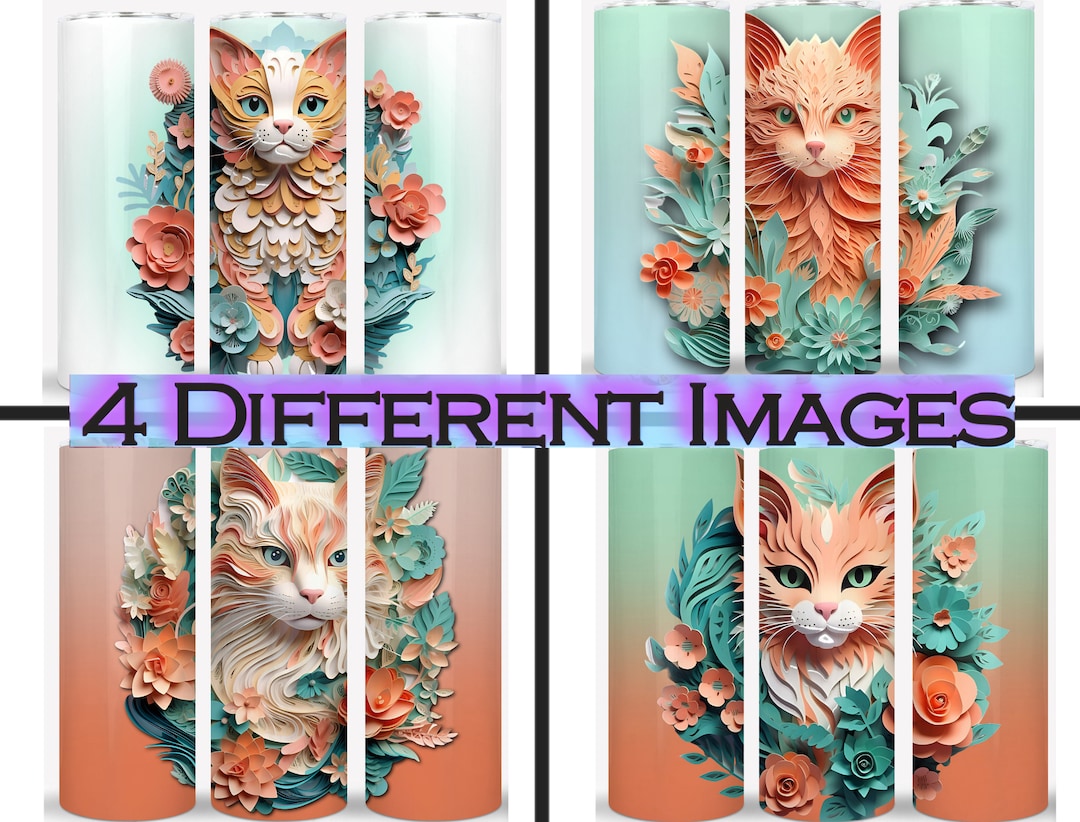 Peach and Mint 3D Cat Papercut Tabby 20oz Skinny Tumbler Sublimation ...